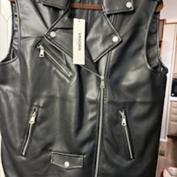 Vigoss | Jackets & Coats | Vigoss Black Polyester Vegan Leather Vest ...